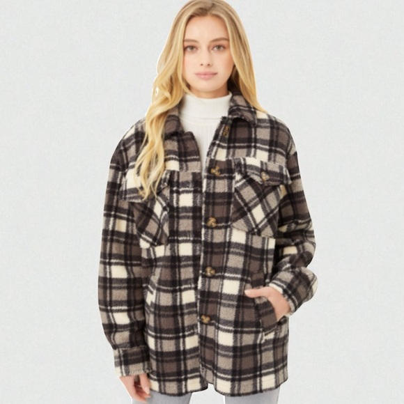 Love Tree | Jackets & Coats | Love Tree Buttonup Plaid Sherpa Jacket ...